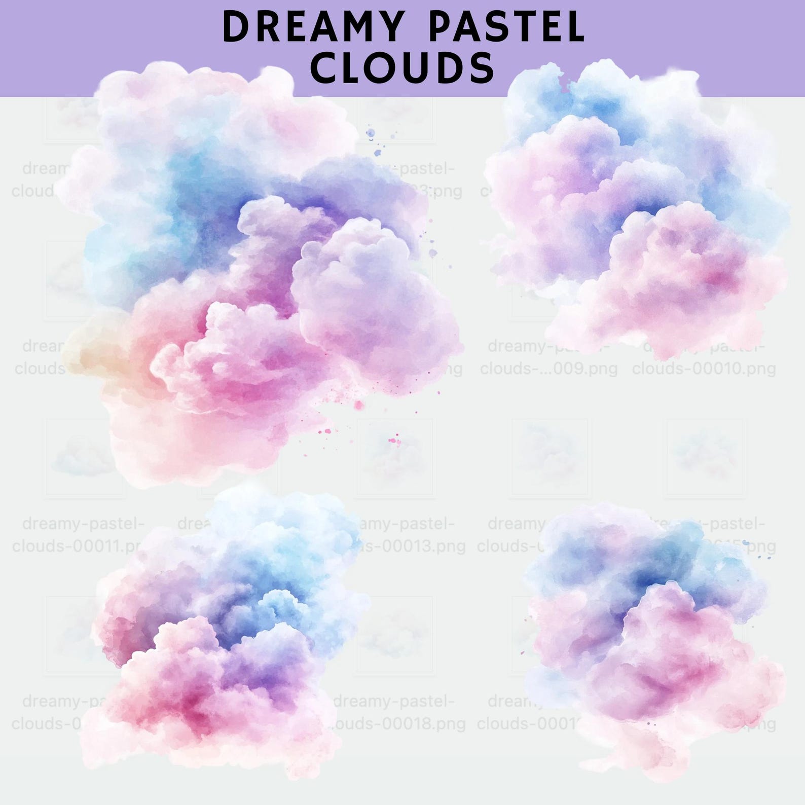 Pastel Cloud Clipart PNG | Watercolor Sky Backgrounds | Dreamy ...