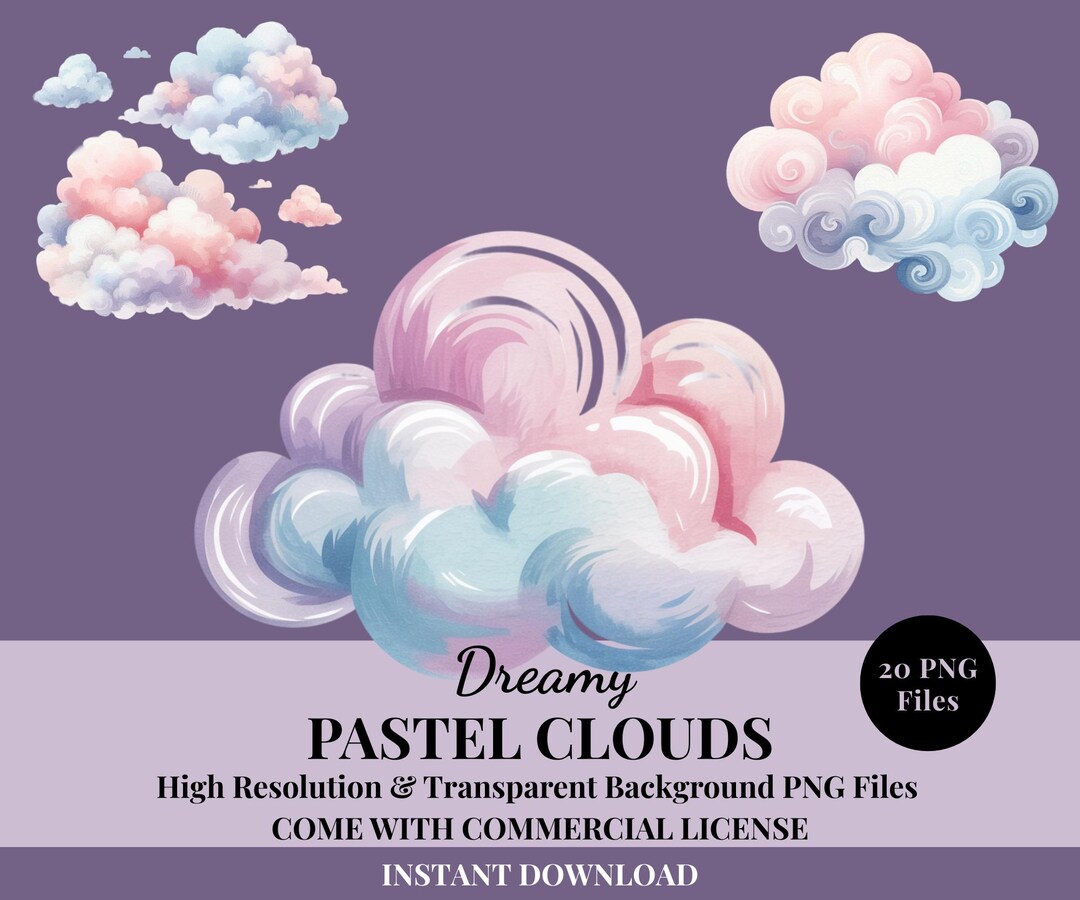 Pastel Cloud Clipart PNG | Watercolor Sky Backgrounds | Dreamy ...