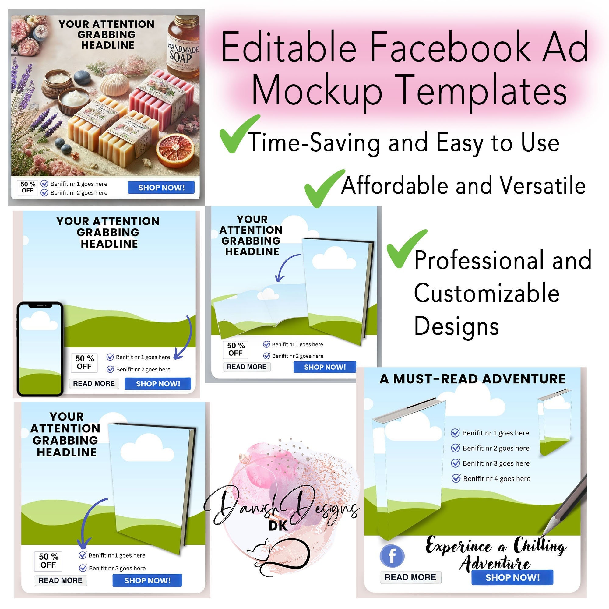 Canva Mockup Facebook Ads Mock-up Templates - Canva Ready 5 Templates ...