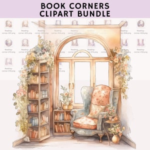 Cozy Book Corners Clipart Bundle, Perfect for Book Lovers, Reading Nook ...