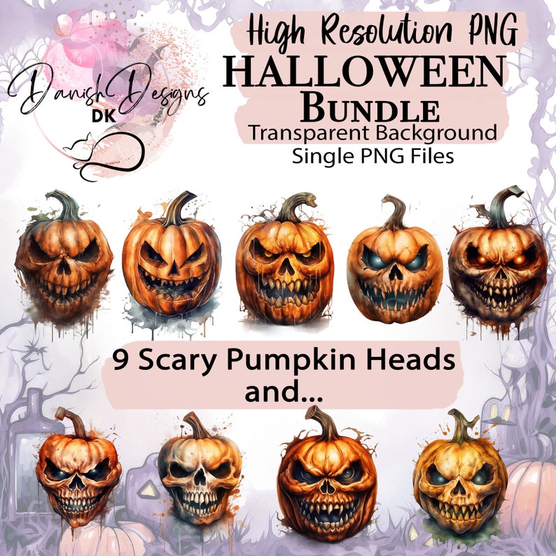 Spooky Halloween Clip Art Bundle, 54 Spooky Watercolor Images - Pumpkin ...