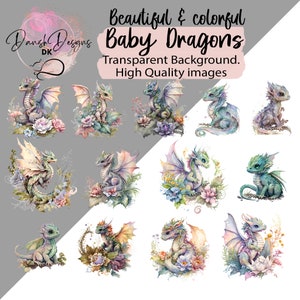 Whimsical Baby Dragon Animals, Dragon Clipart, Watercolor Clipart Set ...