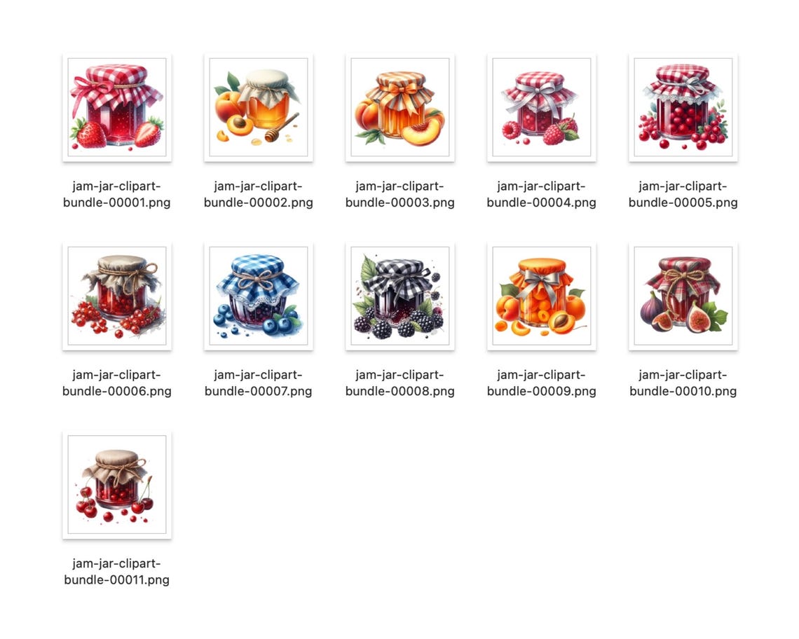 Watercolor Jam Jar Clipart PNG – 12 Fruit Preserve Jars With Gingham ...