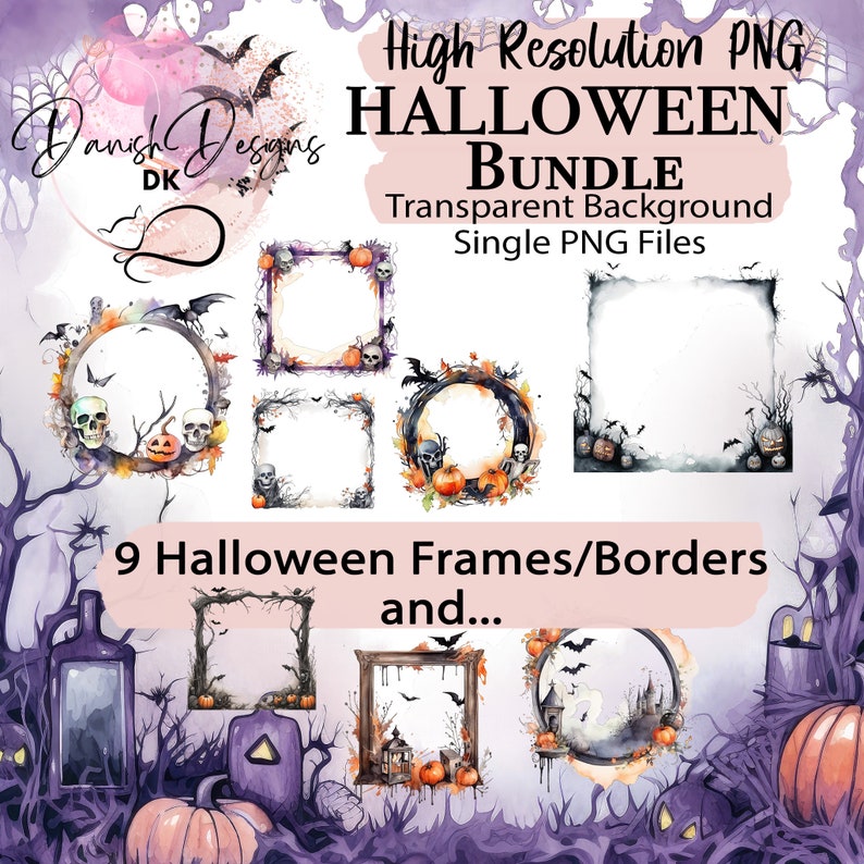 Spooky Halloween Clip Art Bundle, 54 Spooky Watercolor Images - Pumpkin ...
