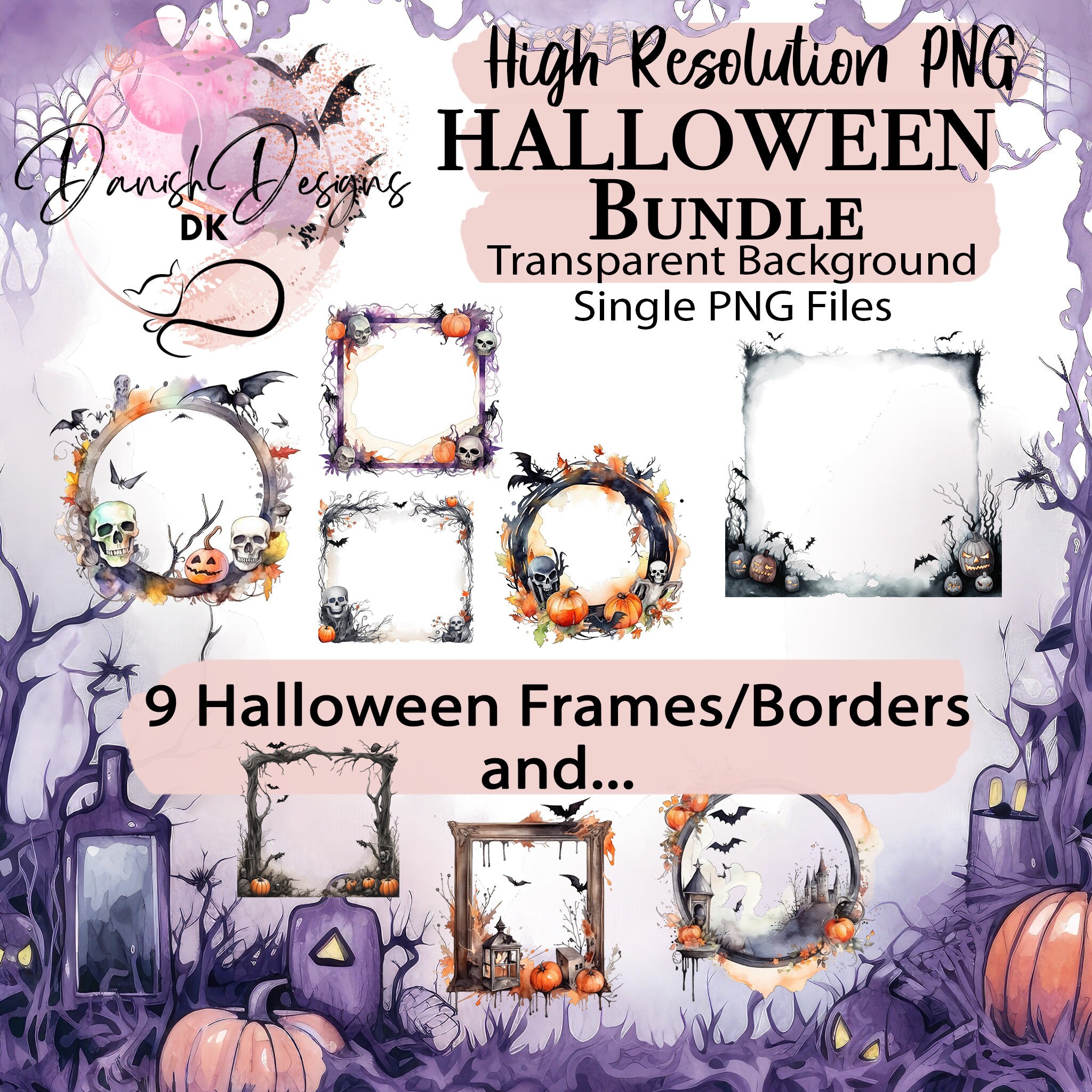 Spooky Halloween Clip Art Bundle, 54 Spooky Watercolor Images - Pumpkin ...