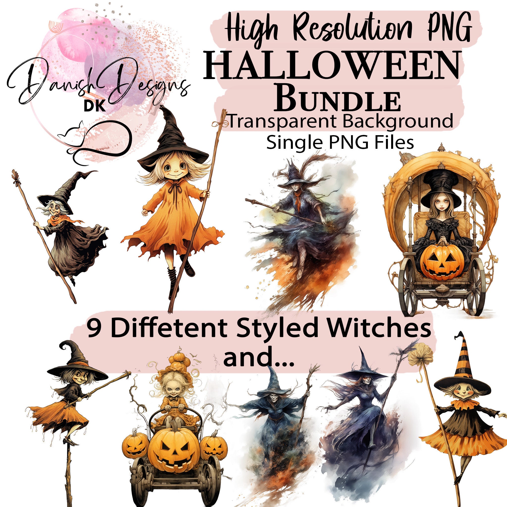 Spooky Halloween Clip Art Bundle, 54 Spooky Watercolor Images - Pumpkin ...
