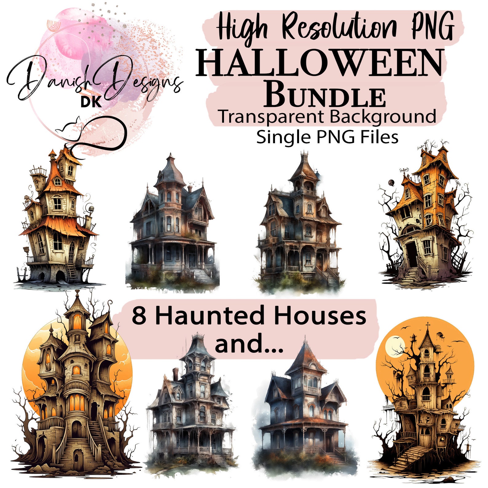 Spooky Halloween Clip Art Bundle, 54 Spooky Watercolor Images - Pumpkin ...