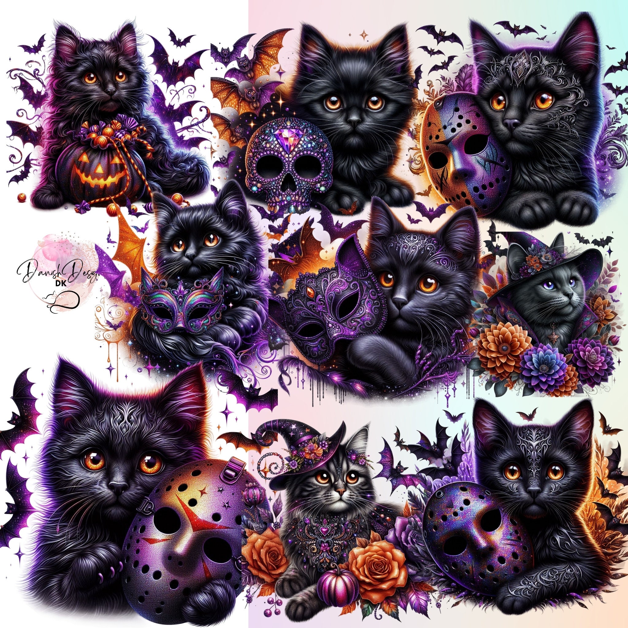 Black Cat Halloween Journal Clipart - 55 Magical Watercolor Images ...