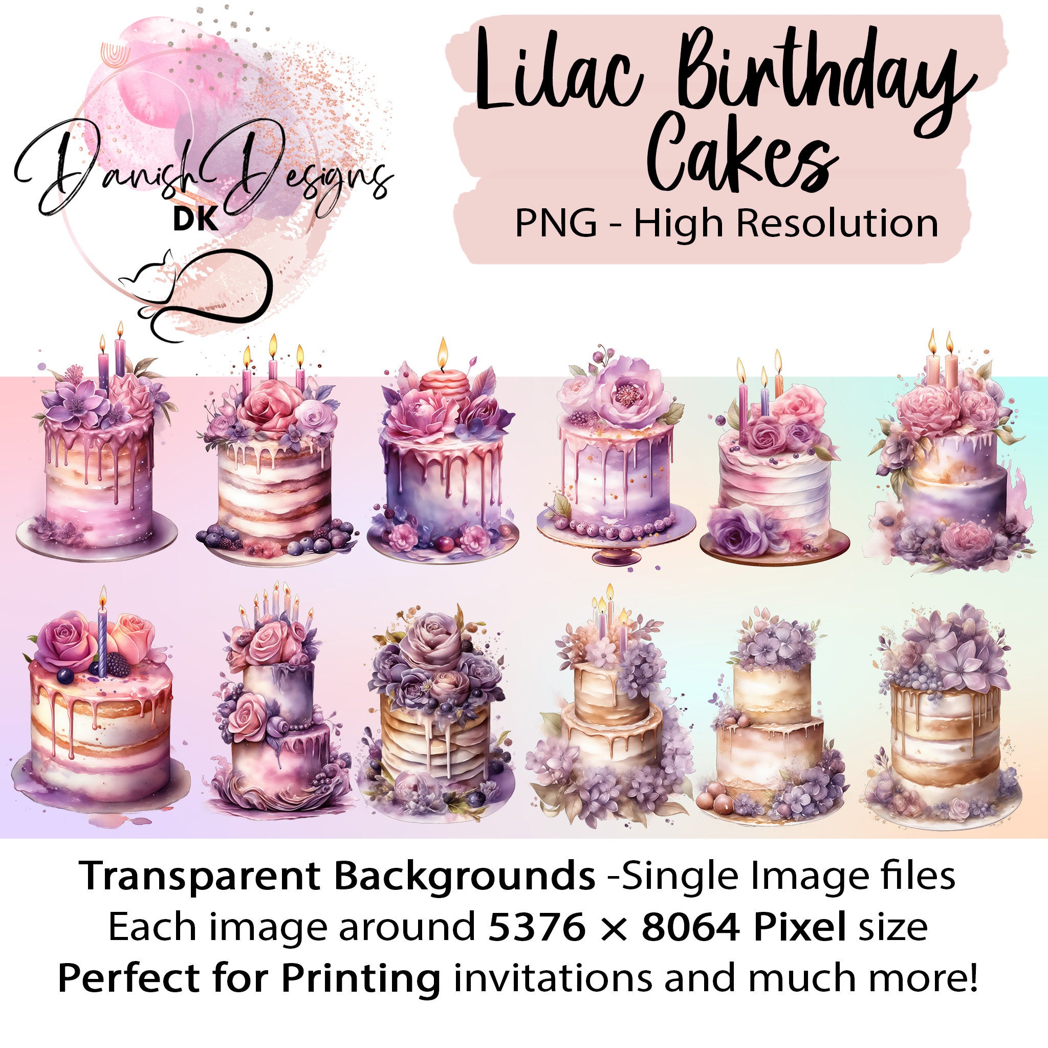 Birthday Cake Clipart Bundle- 32 High Quality watercolor Pngs ...