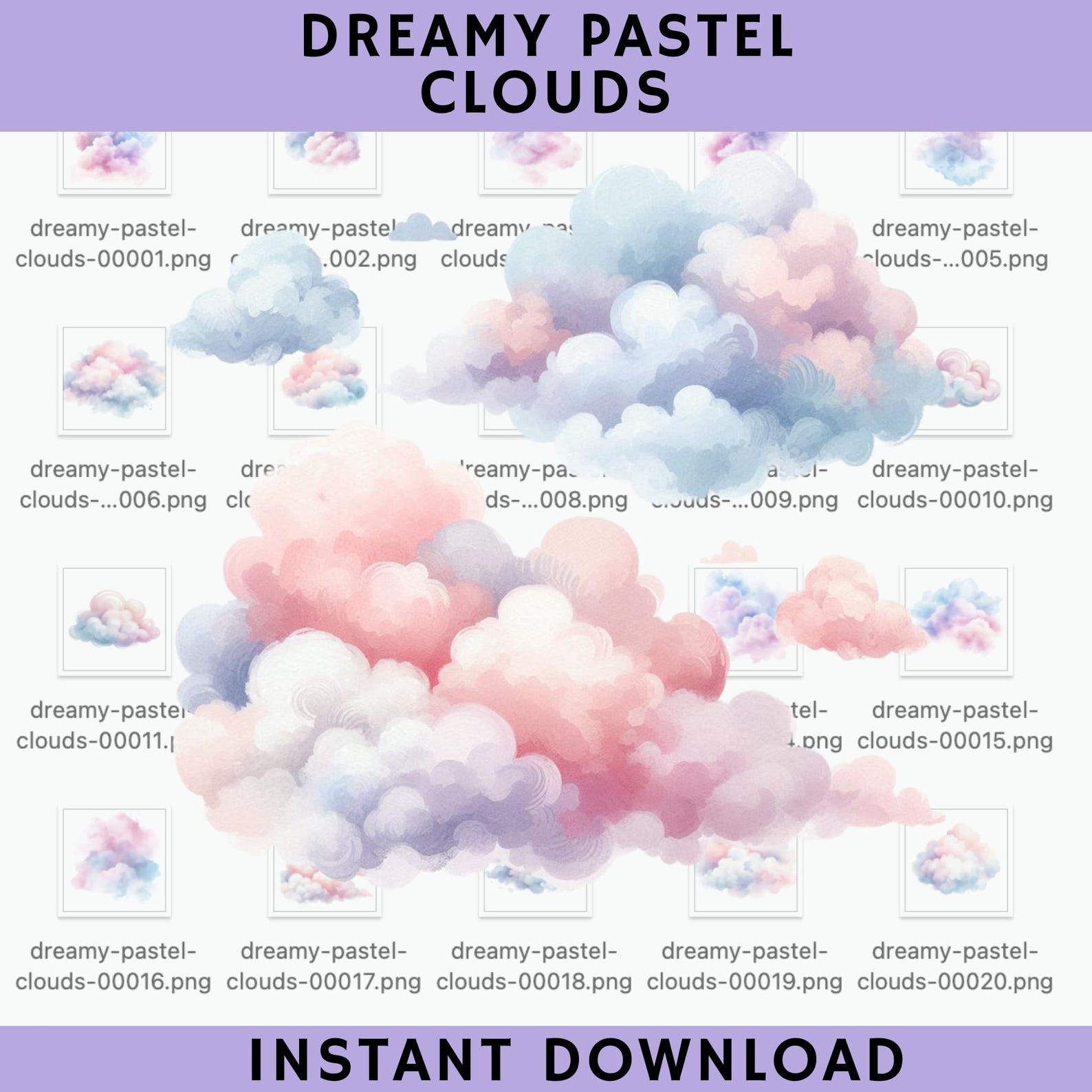 Pastel Cloud Clipart PNG | Watercolor Sky Backgrounds | Dreamy ...