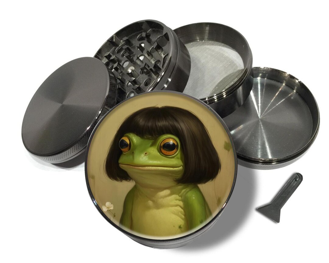 Cute Frog With Bob Haircut Grinder for Men, Trendy Meme Grinder, Herb ...
