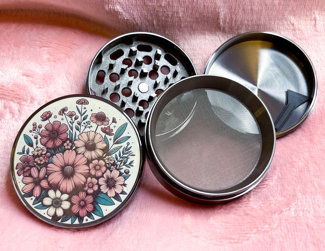 Retro Flowers Grinder, Cute Grinder, Floral Herb Grinder With Catcher ...
