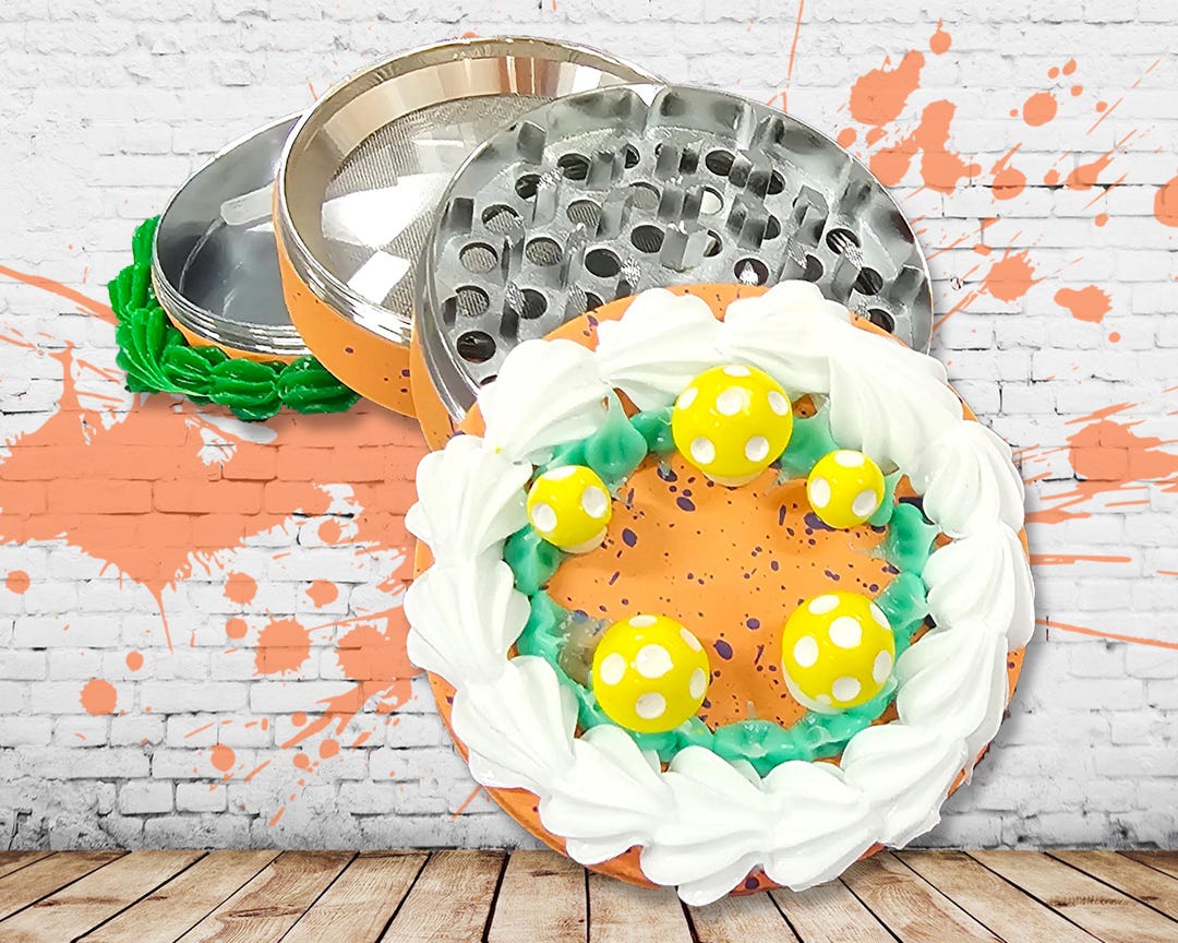 Orange Cake Herb Grinder With Mushrooms, Cute Grinder, Birthday Gift ...