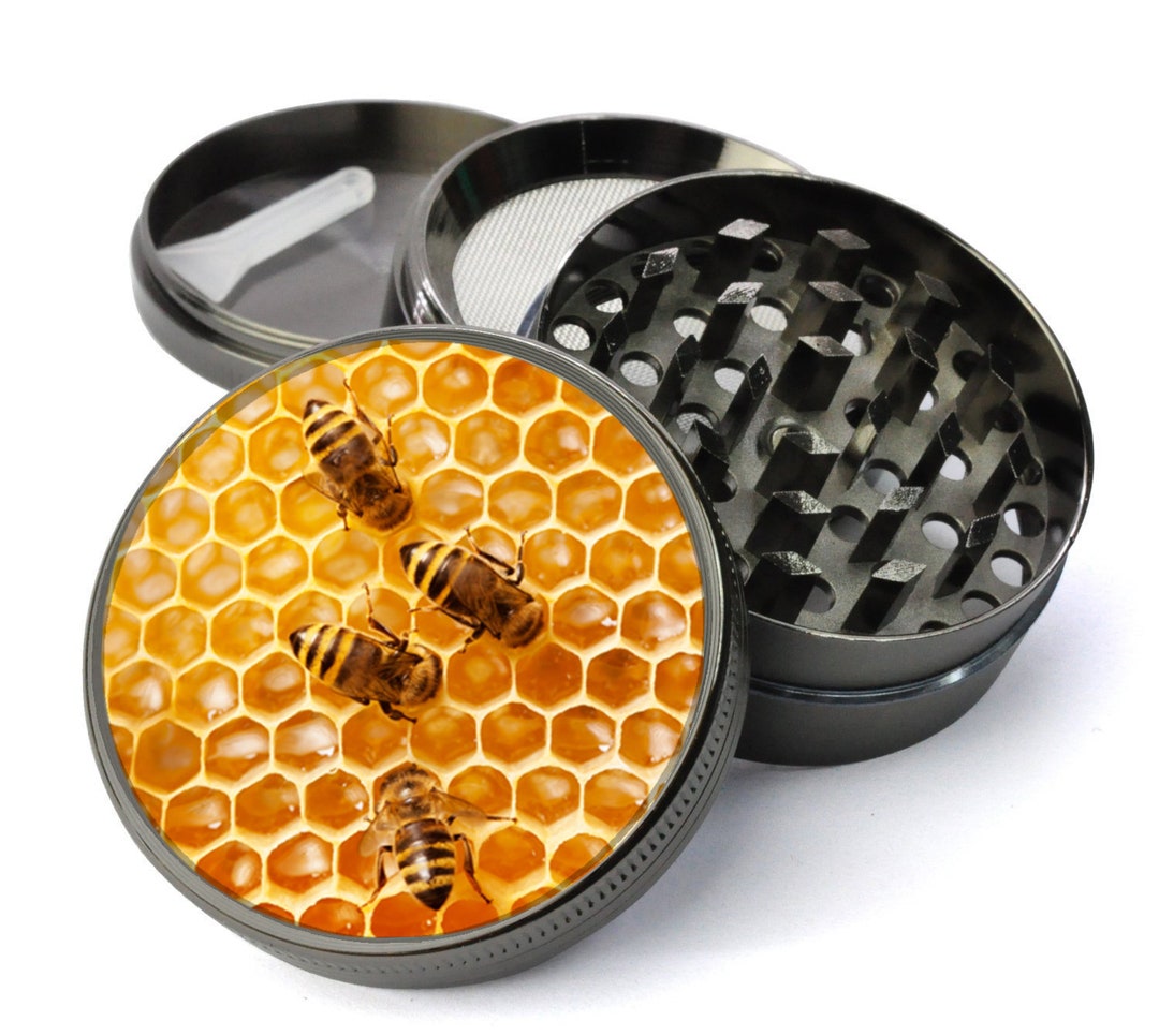Bees on A Honeycomb Grinder, Honey Bee Grinder, Save the Bees, Herb Grinder With Catcher, Cool ...