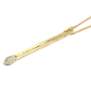 Gold Match Stick Pendant, 14k Match Diamond Pendant, Fire Matchstick ...