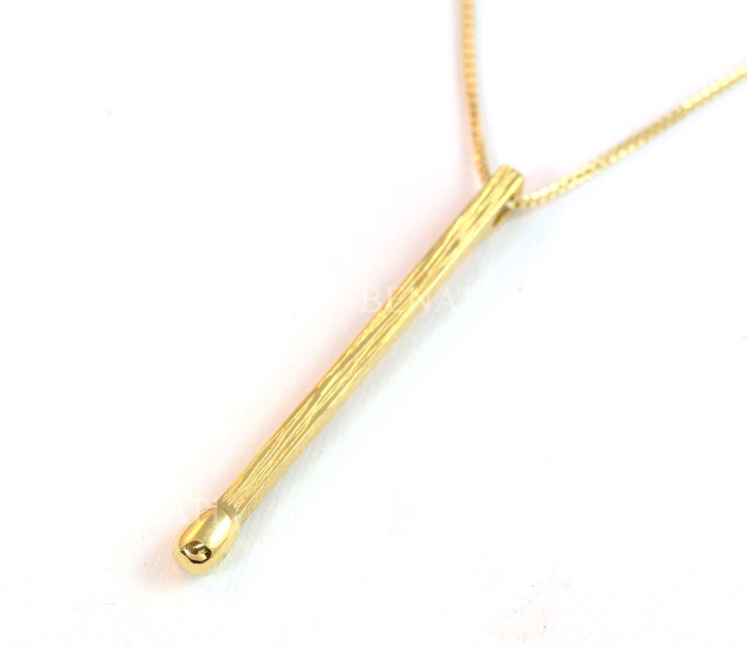 14k Gold Matchstick Necklace: Minimalist Fire Symbol Pendant - Etsy