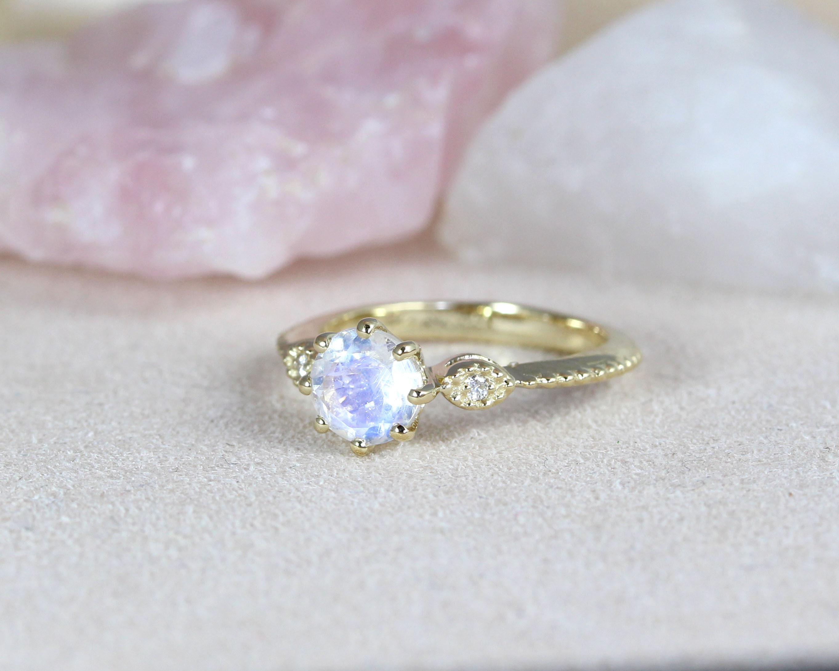 Unique Delicate Moonstone Gold Ring Vintage Filigree Style | Etsy