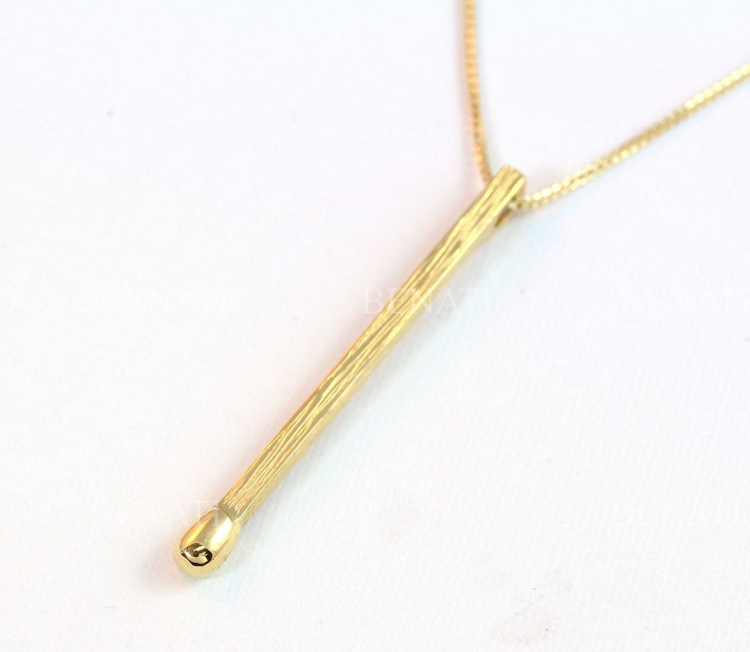 Gold Match Stick Pendant, 14k Match Pendant, Fire Matchstick Charm ...