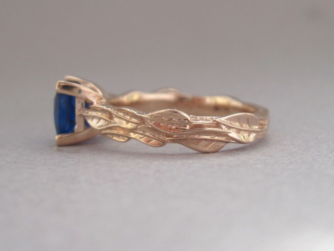 Sapphire Engagement Ring Sapphire Leaves Ring Rose Gold | Etsy