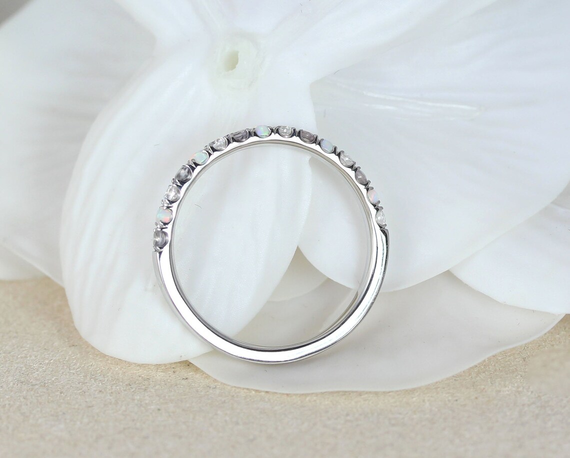 Opal Diamond Alexandrite Thin Pave Eternity Ring Multicolor | Etsy