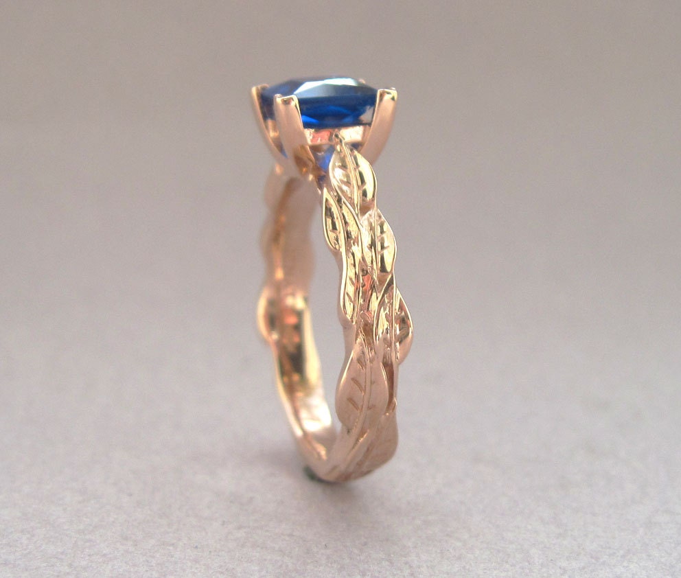 Sapphire Engagement Ring Sapphire Leaves Ring Rose Gold | Etsy