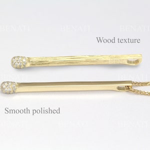 Gold Match Stick Pendant, 14k Match Diamond Pendant, Fire Matchstick ...