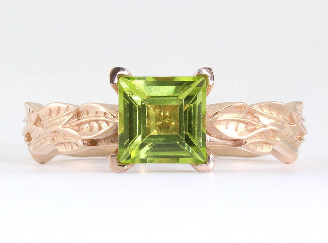 Rose Gold Peridot Engagement Ring Leaves Peridot Ring Leaf - Etsy