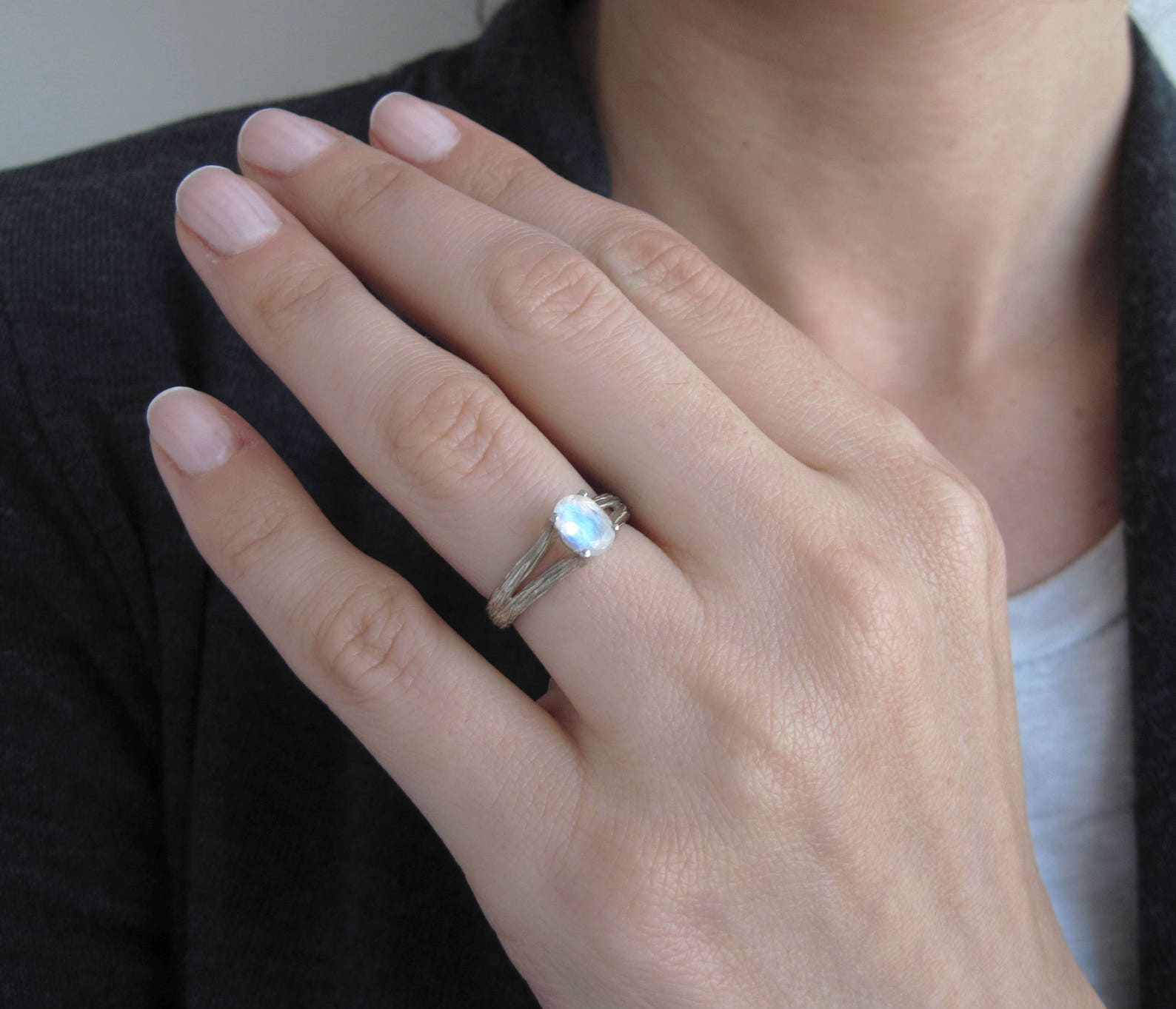 Moonstone Engagement Ring Moonstone Ring White Gold - Etsy