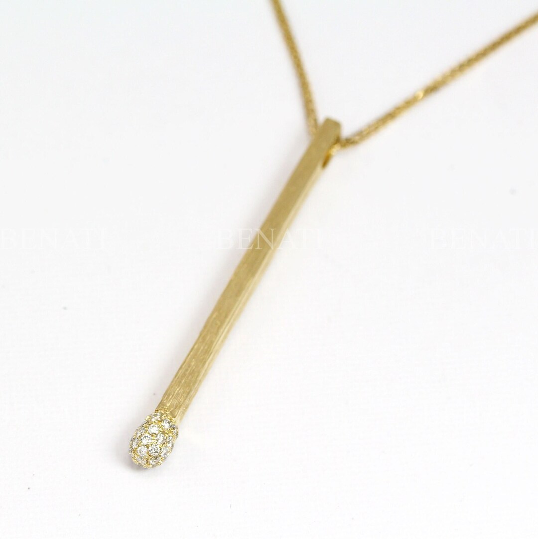 Gold Match Stick Pendant, 14k Match Diamond Pendant, Fire Matchstick ...