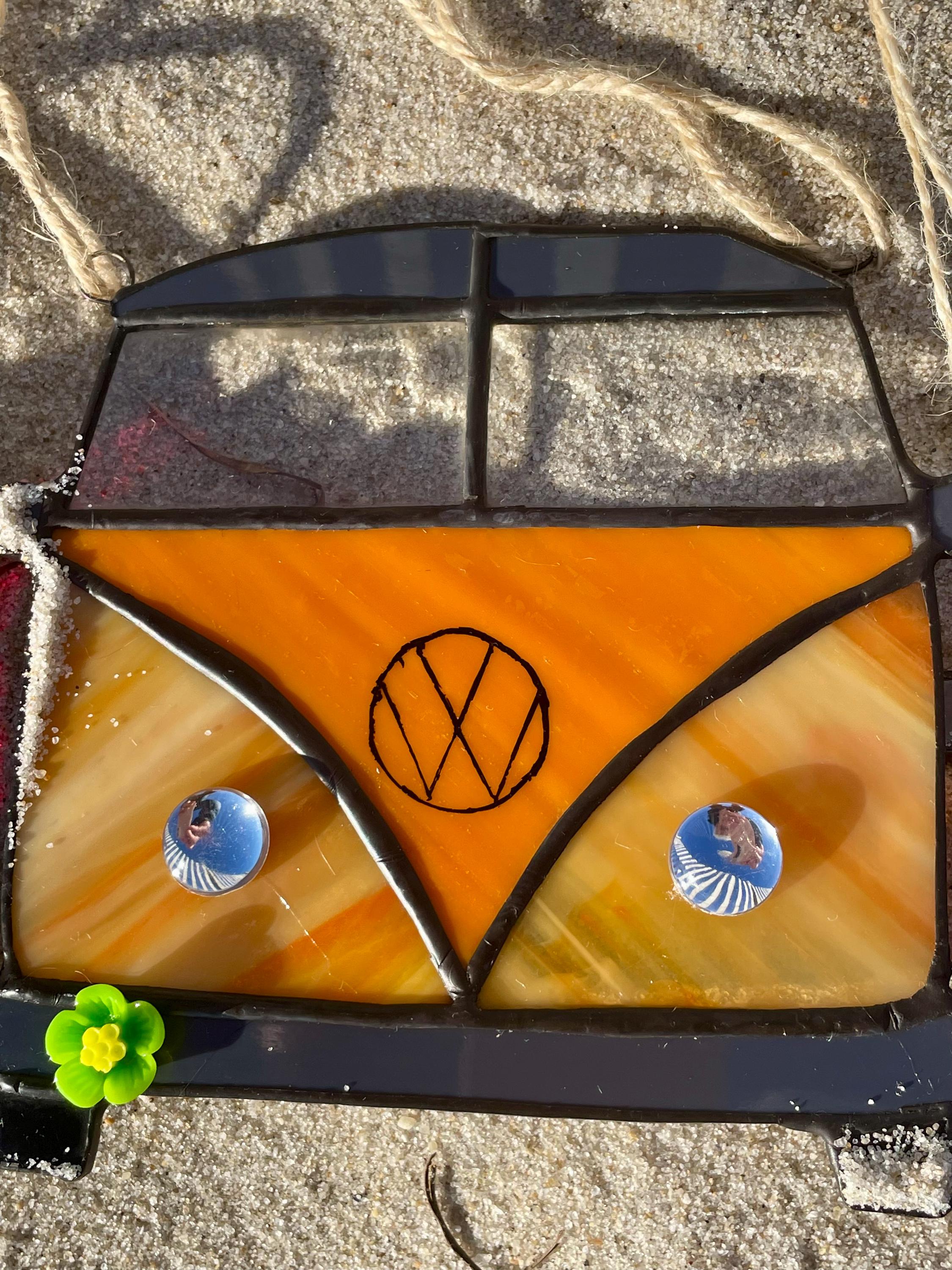 VW Stained Glass Bus Suncatcher With Flower Power - Etsy