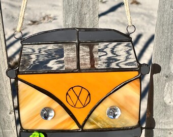 Stained Glass VW Bus Suncatcher With Flower Power - Etsy