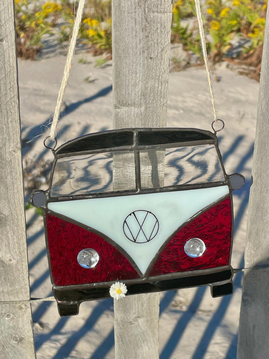 Stained Glass VW Bus Flower Power Suncatcher - Etsy