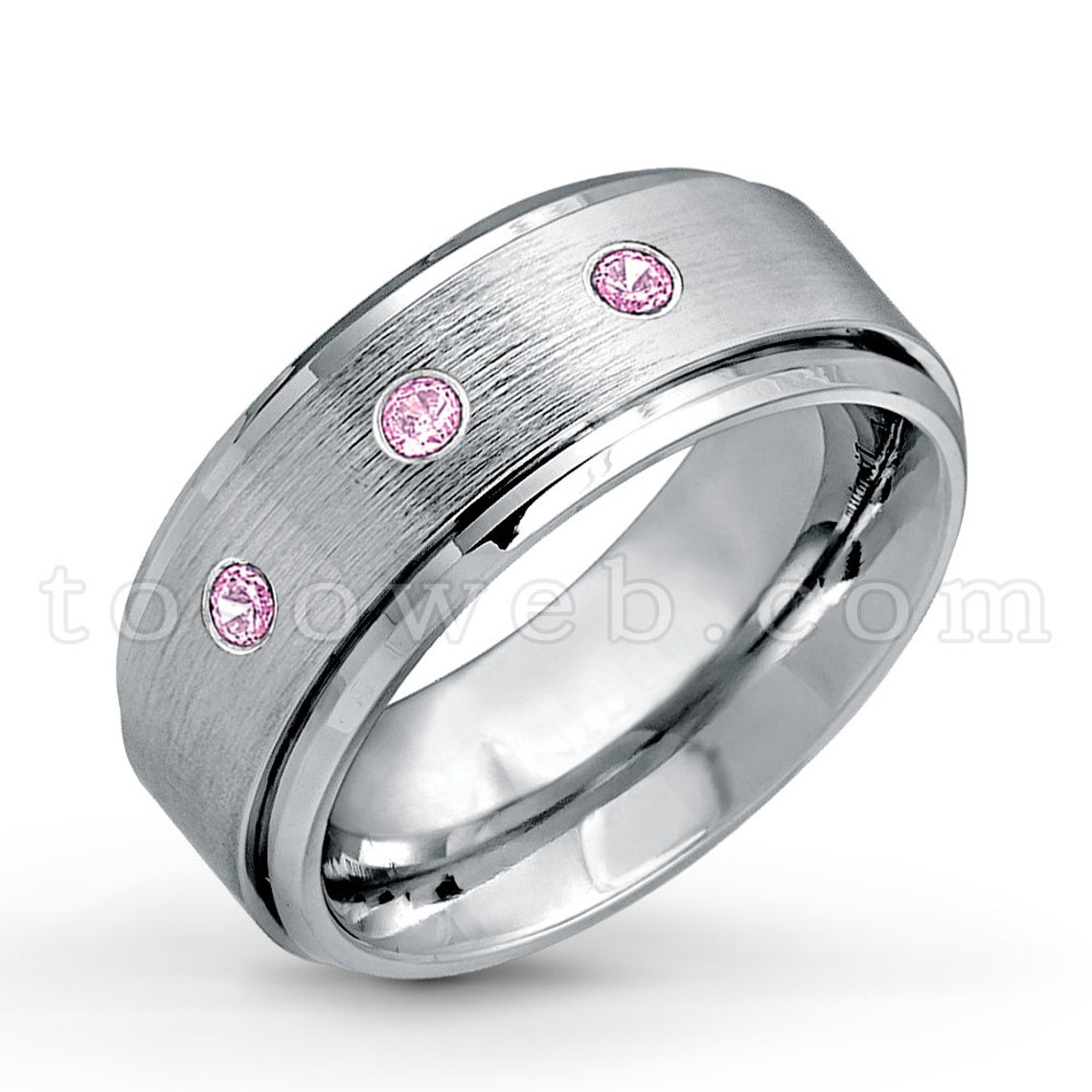 Men's October Birthstone Ring, Pink Tourmaline Solitaire Wedding Band ...