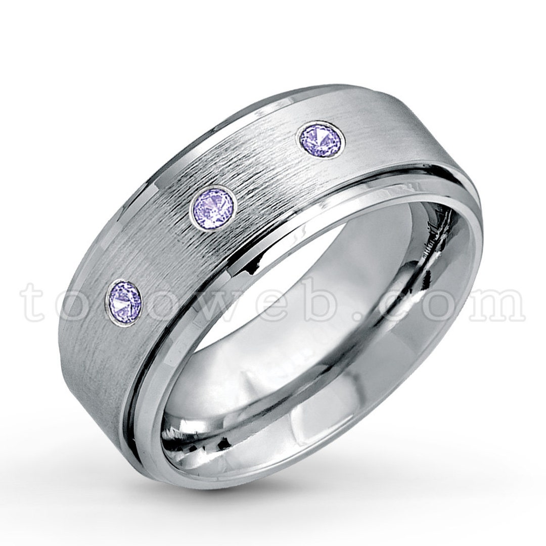 Men's December Birthstone Ring, Tanzanite Wedding Band, 9mm Brushed ...