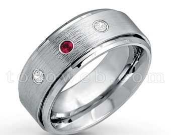 Men's Ruby & Diamond Wedding Band July Birthstone 8mm | Etsy