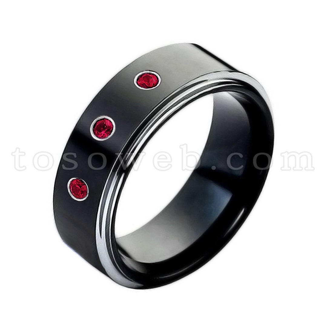 Men's Ruby Wedding Band, July Birthstone Ring, 8mm 2-tone High Polish ...