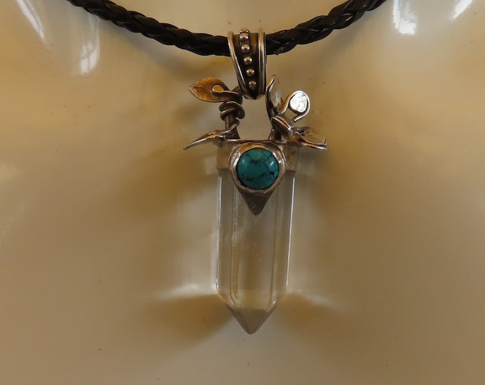 Clear Quartz Crystal Point Pendant With Turquoise Accent, Set in ...