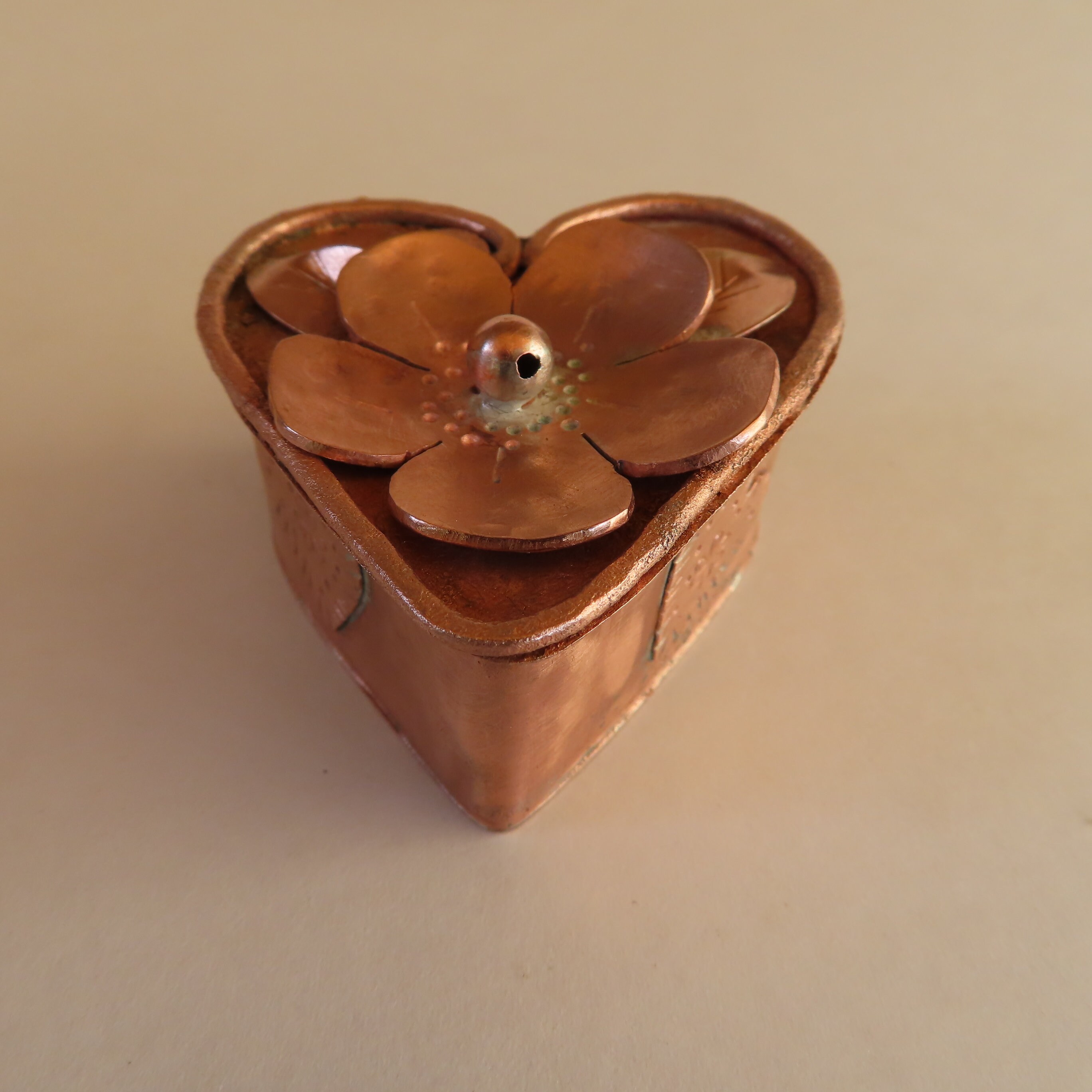 Copper Heart Shape Box With Flower Decoration - Etsy