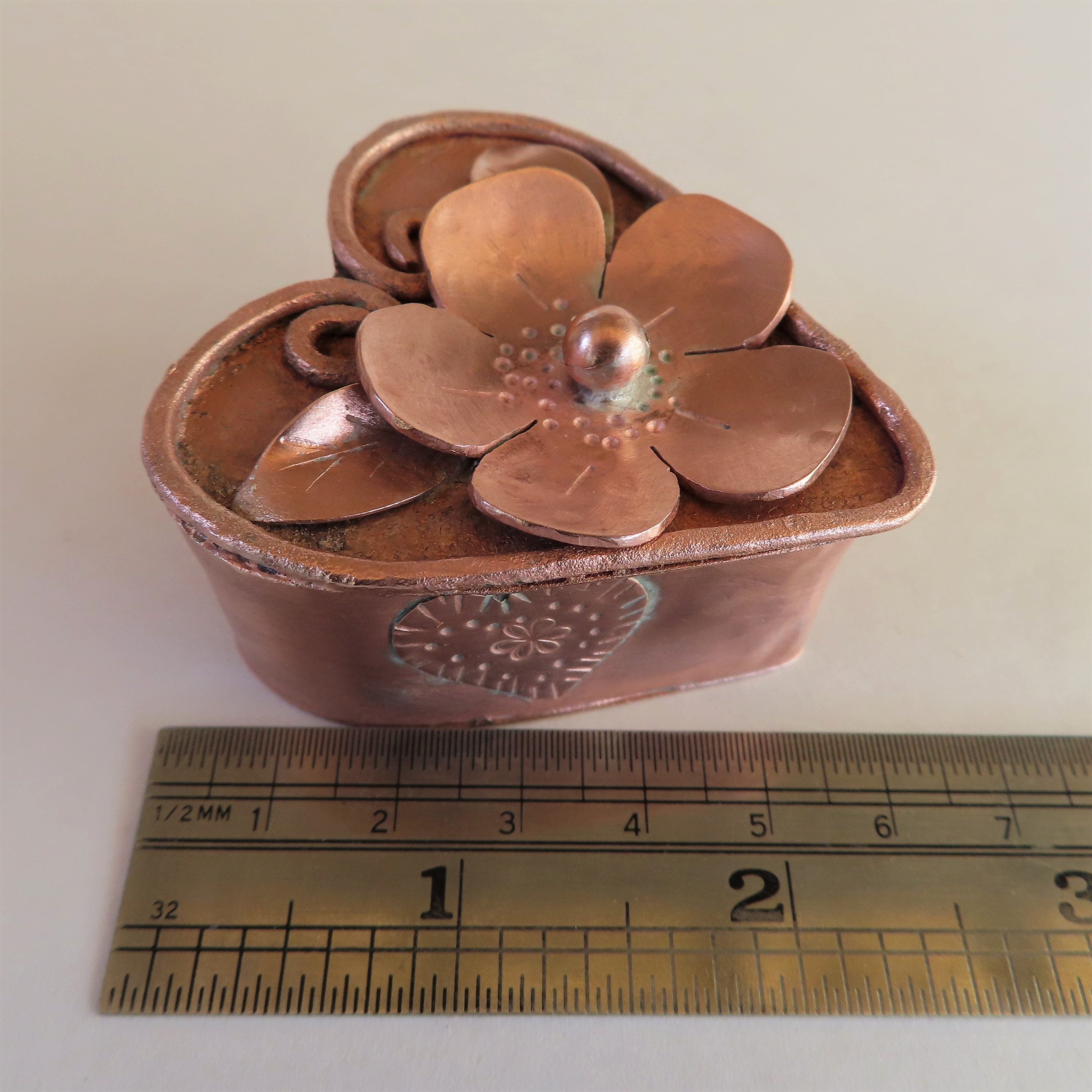 Copper Heart Shape Box With Flower Decoration - Etsy