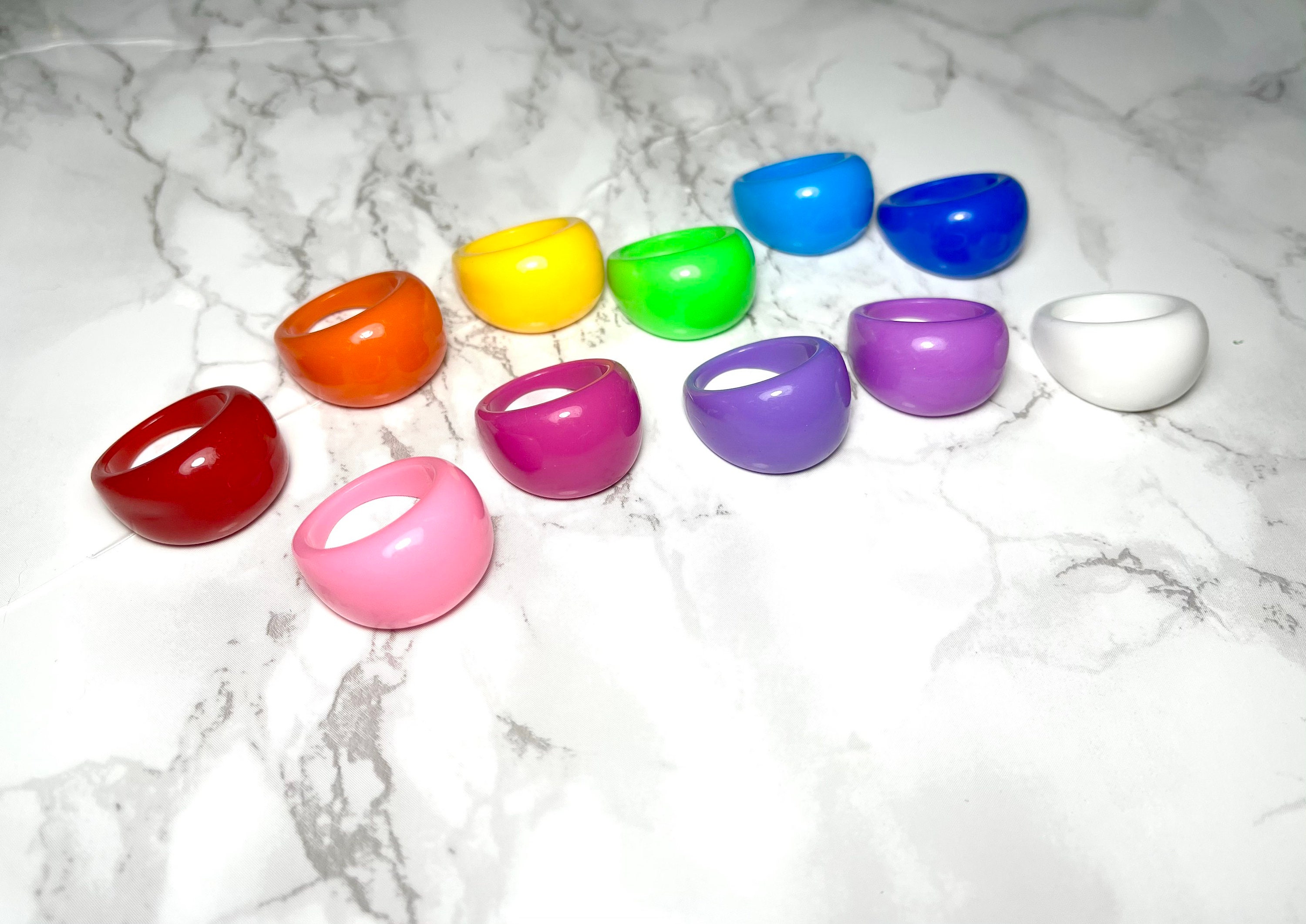 Vintage Bright Thick Plastic Statement Rings | Etsy