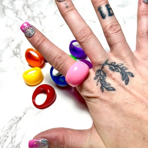 Vintage Bright Thick Plastic Statement Rings - Etsy