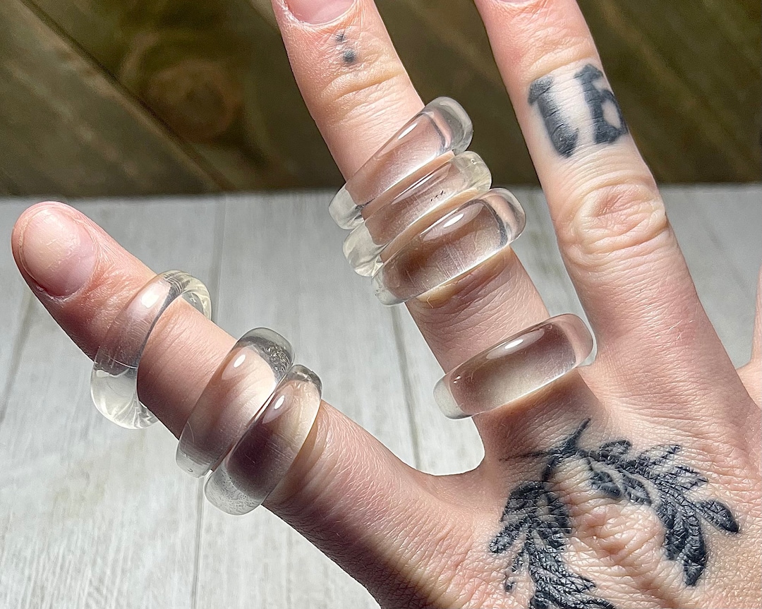 Oblong Circular Clear Plastic Lucite Resin Band Rings - Etsy