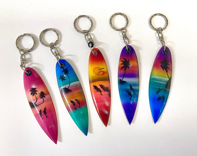 Painted Wooden Surfboard Keychains - Etsy