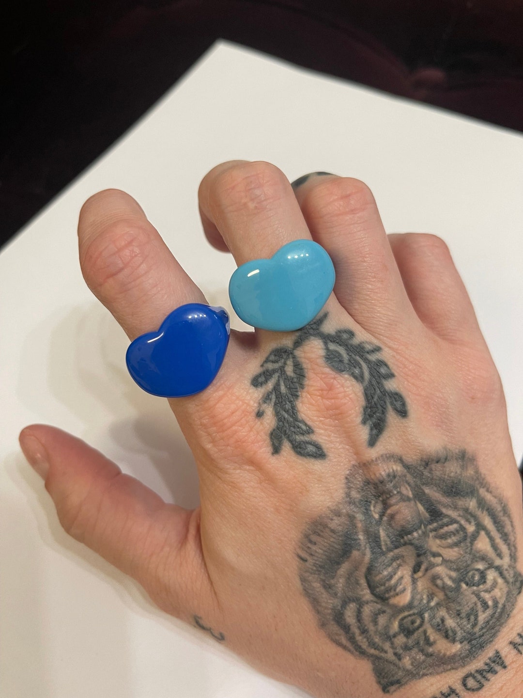Retro Royal or Light Blue Plastic Heart Shaped Rings - Etsy