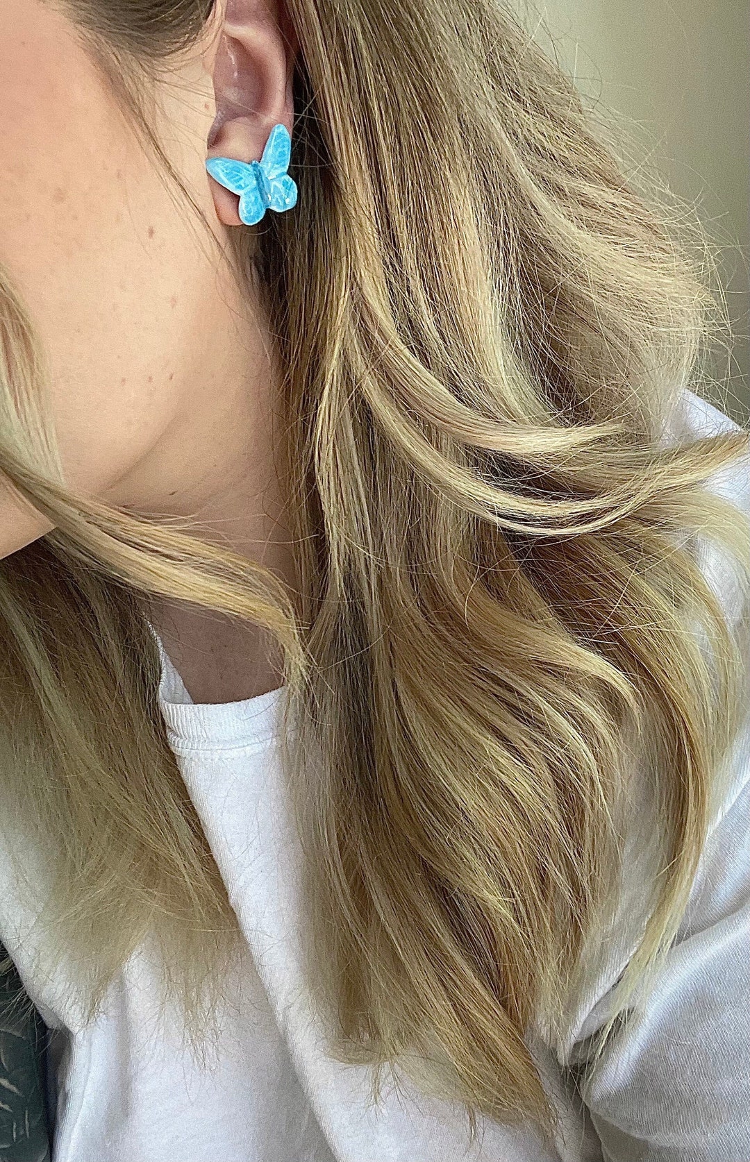 Vintage 1970’s Dainty Boho Blue Butterfly Stud Push-back Closure ...
