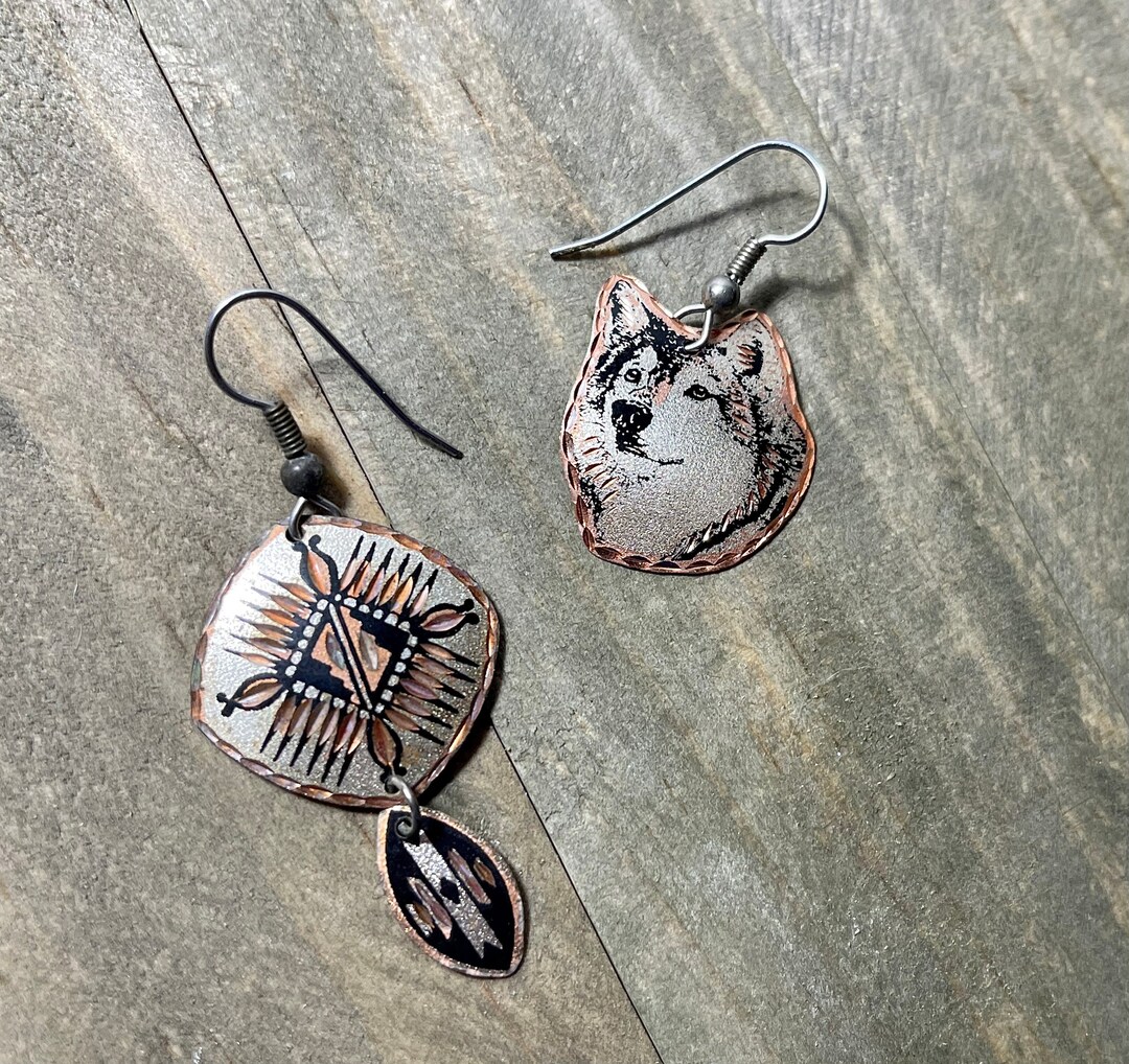 Vintage Wolf & Symbol Themed Earring Set - Etsy