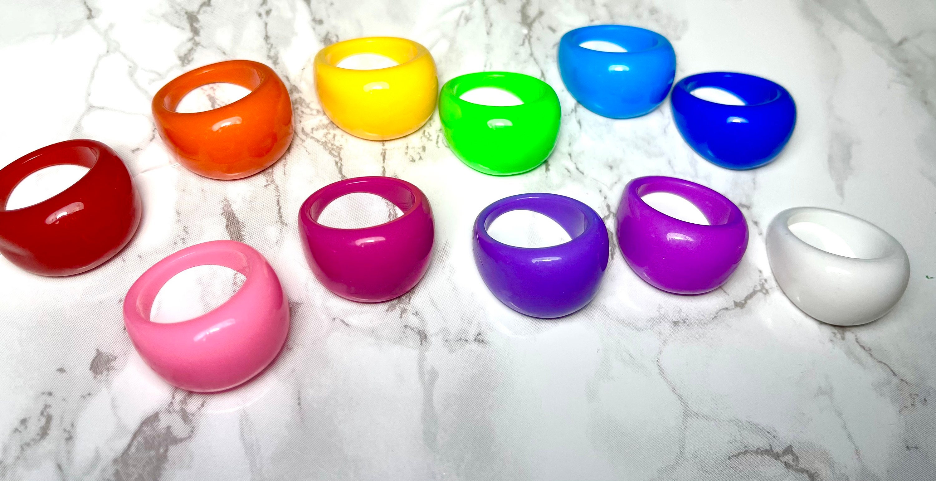 Vintage Bright Thick Plastic Statement Rings | Etsy