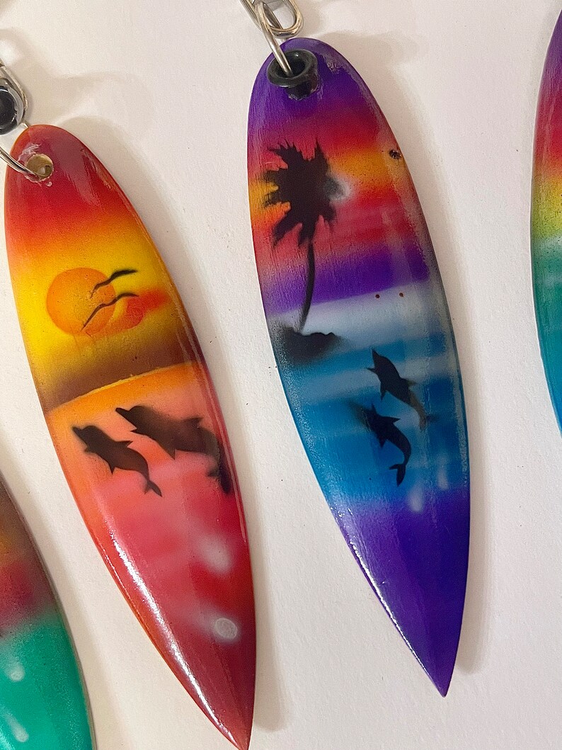Painted Wooden Surfboard Keychains - Etsy