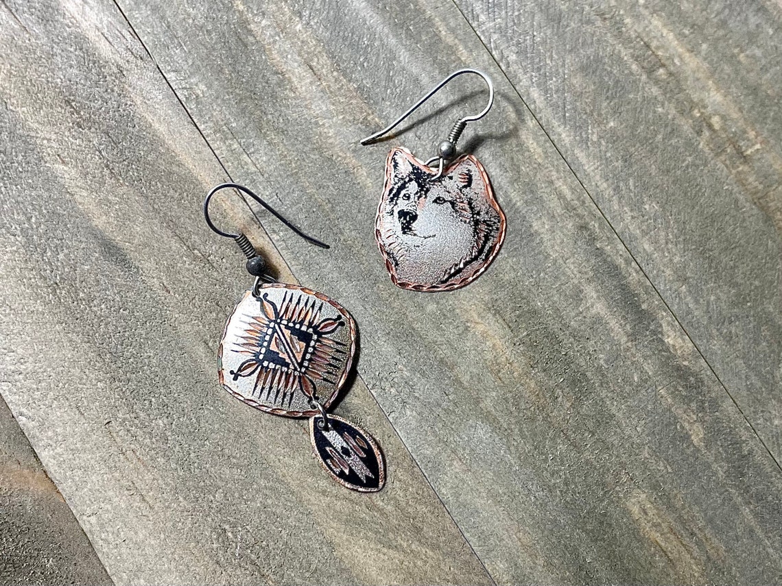 Vintage Wolf & Symbol Themed Earring Set - Etsy