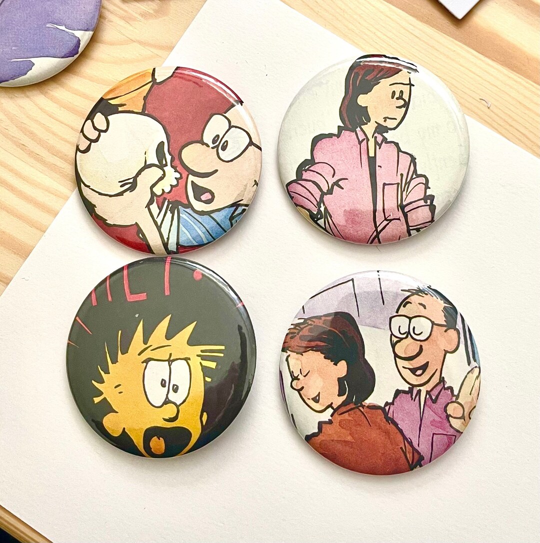 Calvin and Hobbes Comic Book Pins - Handcrafted Button Pins (set of 4 ...